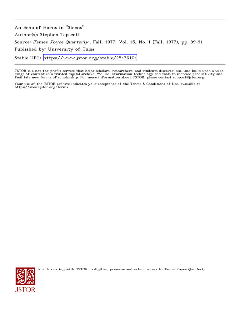 Tapscott, ST., An Echo of Horns in "Sirens" (1977) | PDF | Ulysses ...