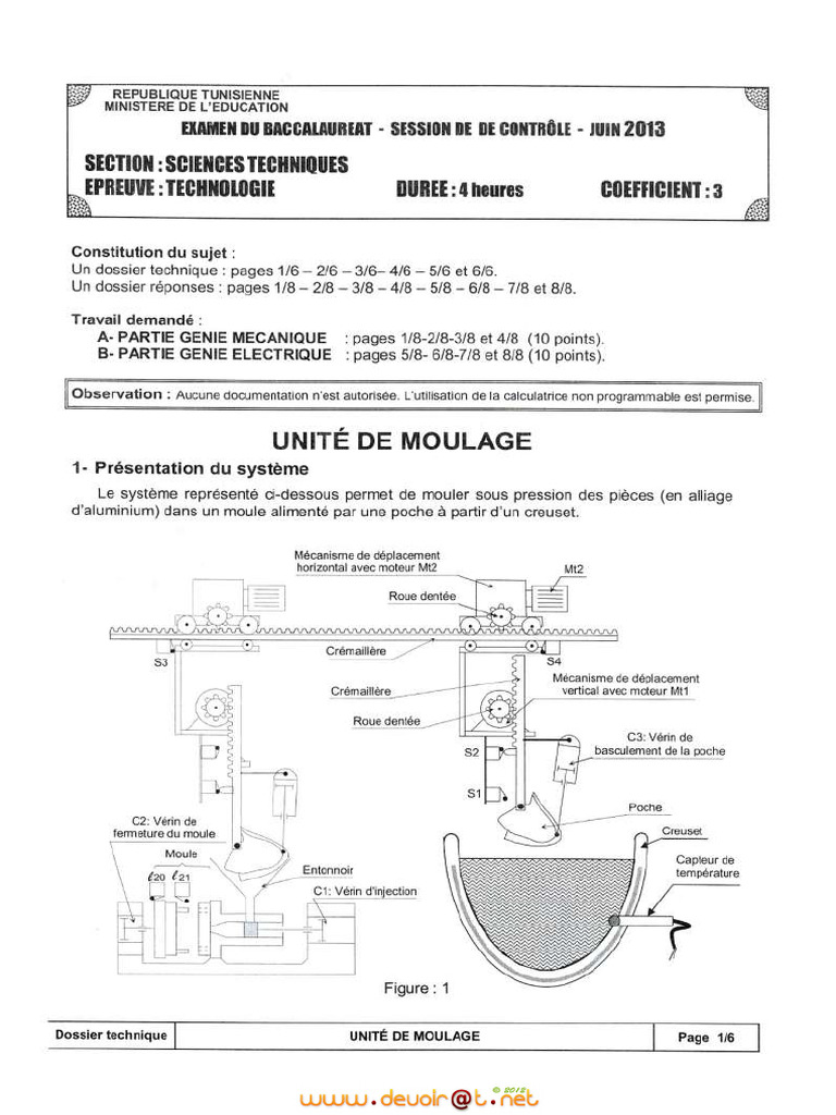 Devoir de Synthèse N°3 - Génie Électrique - Bac Technique (2012-2013 ...