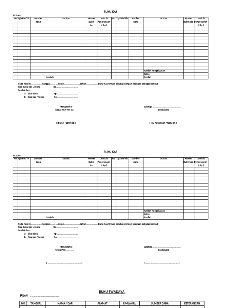 Buku Kas Dan Swadaya PKK | PDF