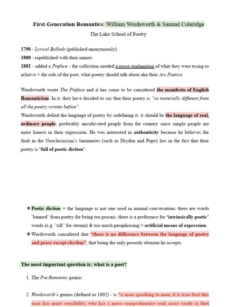 IV&V First-Generation Romantics | PDF | Samuel Taylor Coleridge ...