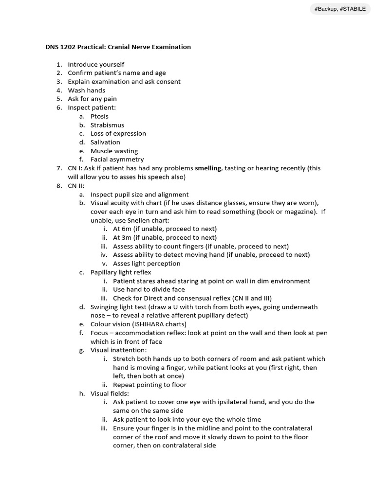 Cranial Nerve Examination Sheet | PDF | Nervous System | Human Anatomy