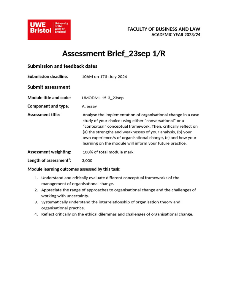 MOC - Assignment Brief and Guidance - 23jan 1R | PDF | Organizational Behavior | Evaluation