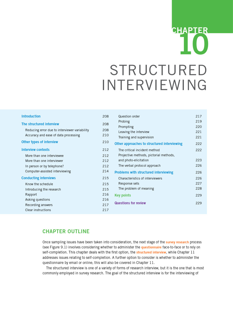 Chapter9-STRUCTURED INTERVIEWING | PDF | Interview | Survey Methodology