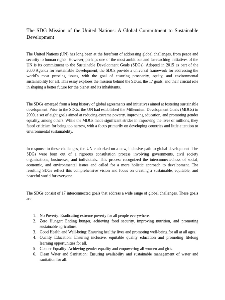 The SDG Mission of The United Nations | PDF | Sustainability ...