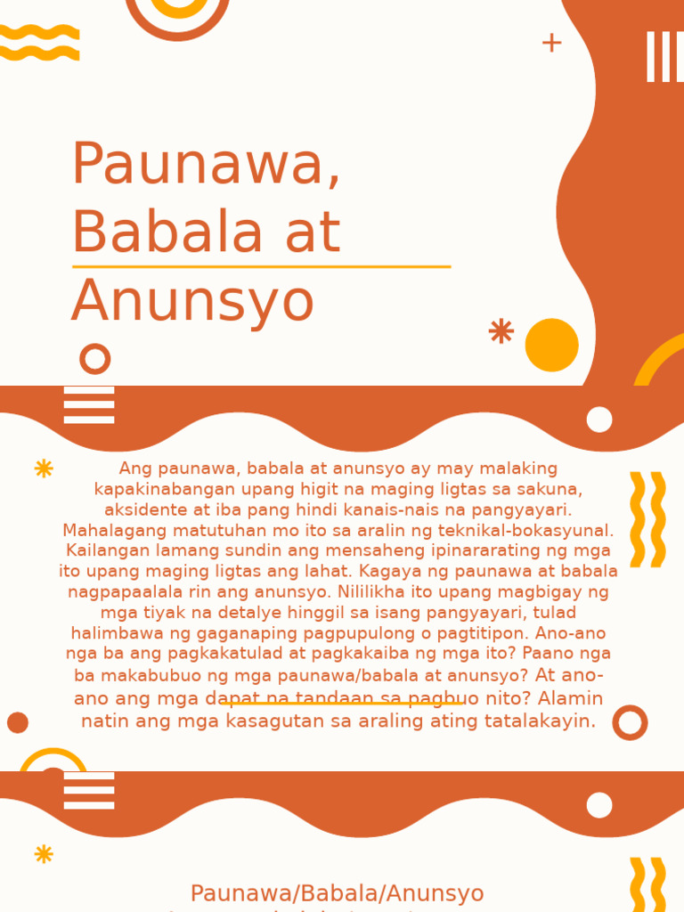 Paunawa, Babala, Anunsyo | PDF
