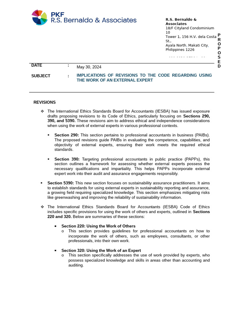 IESBA Code Revisions: External Experts | PDF | Expert | Accounting