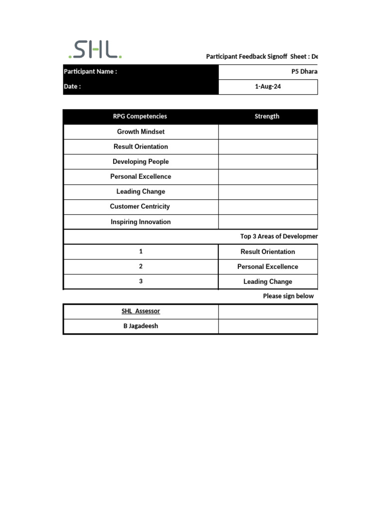 RPG Feedback Signoff Sheet - Dhara Katkoria | PDF