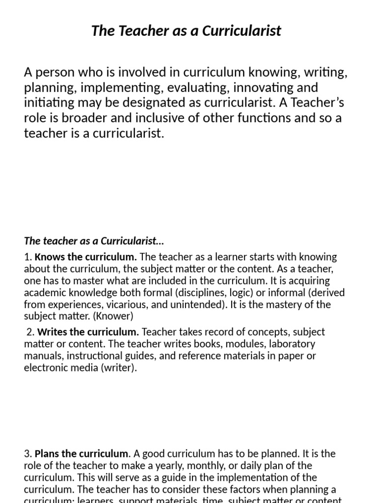 The Teacher As Curricularist | PDF | Curriculum | Teachers