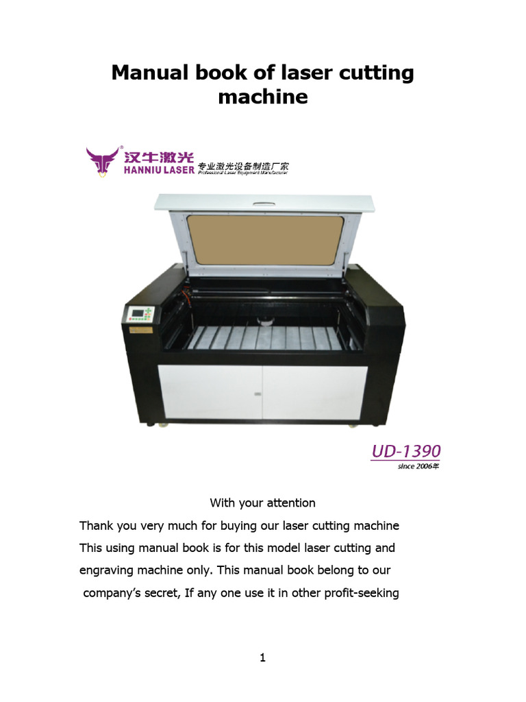 K1390 Laser Cutting Machine Manual | PDF | Poly(Methyl Methacrylate ...