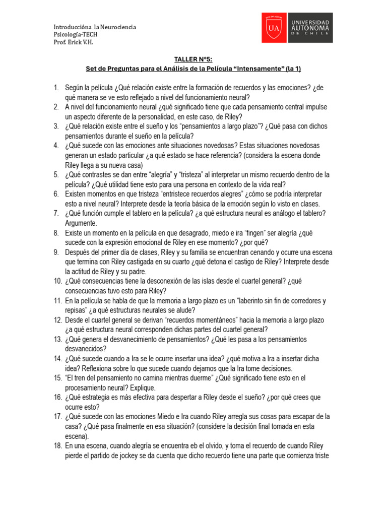 TALLER N°5-Set de Preguntas para El Análisis de La Película ...
