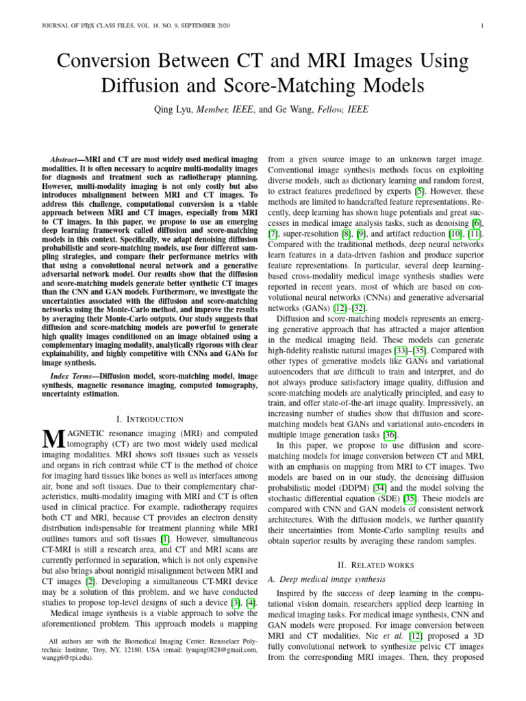 Conversion Between CT and MRI Images Using Diffusion and Score-Matching ...