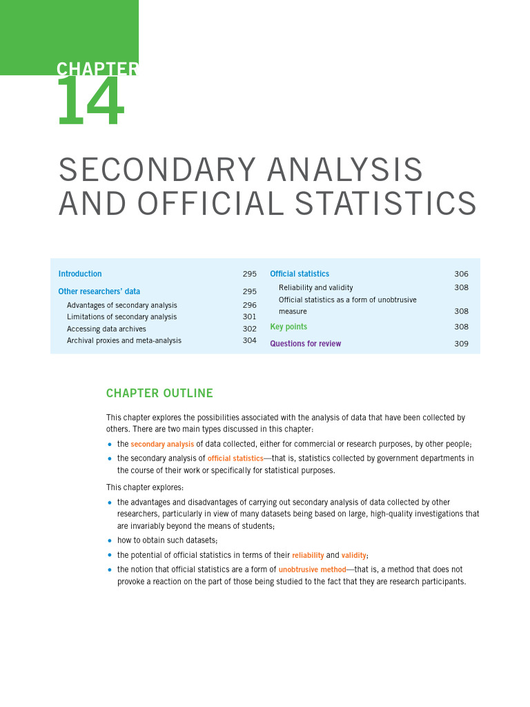 Chapter12-Secondary Analysis and Official Statistic | PDF | Survey Methodology | Sampling ...