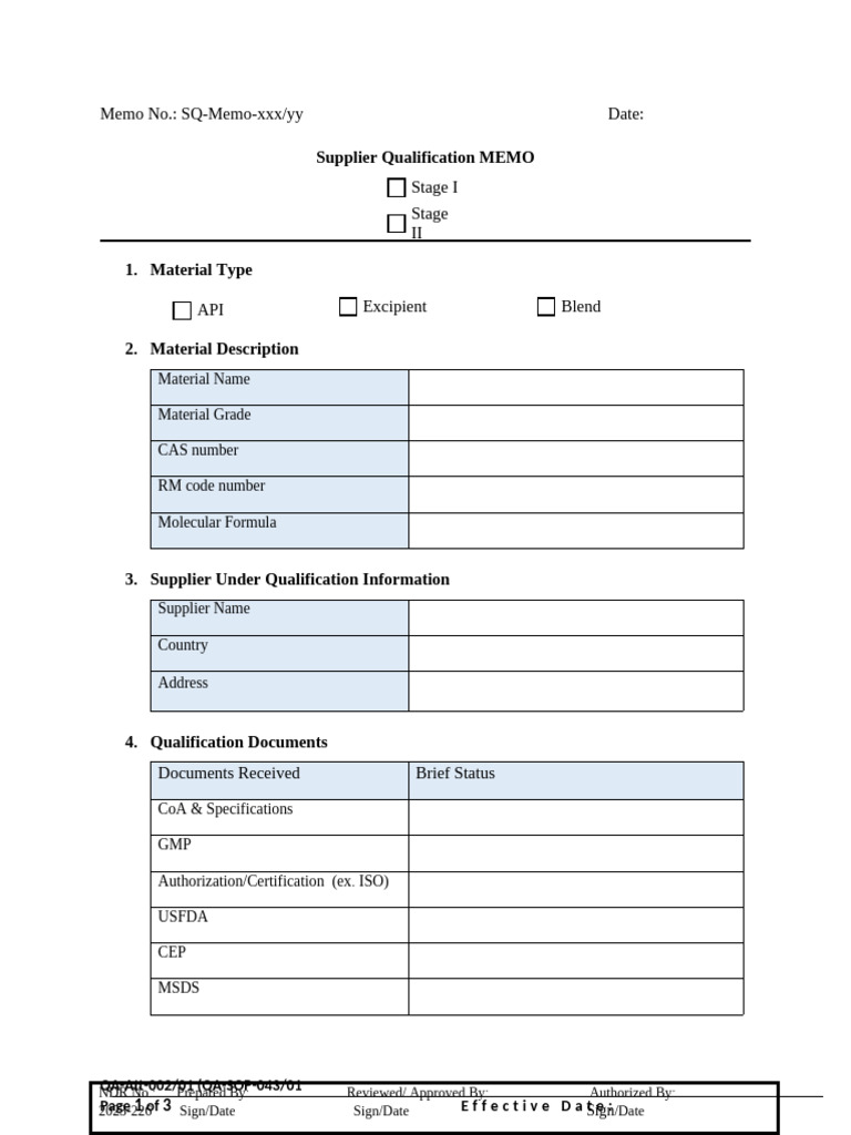 12-Supplier Qualification Memo | PDF