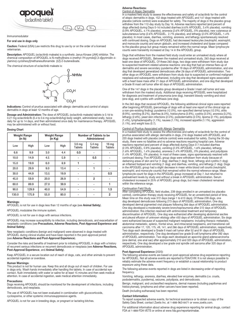 Apoquel Prescribing Information | PDF | Medicine | Diseases And Disorders