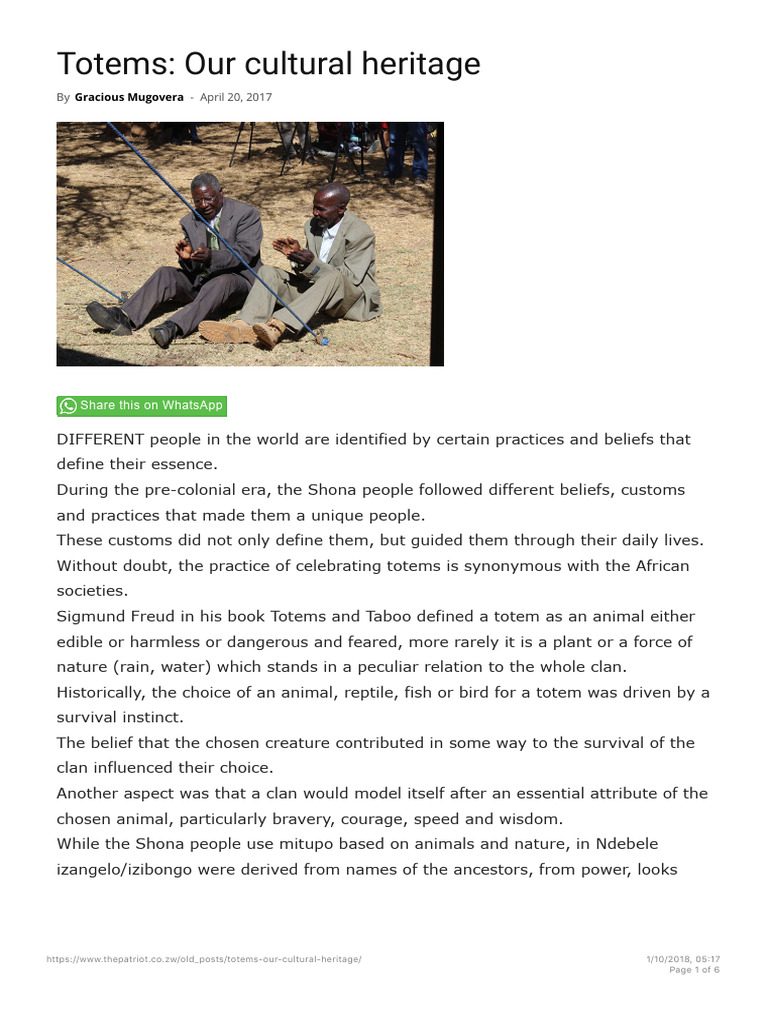 African Totems: Cultural Significance | PDF | Zimbabwe | Courage