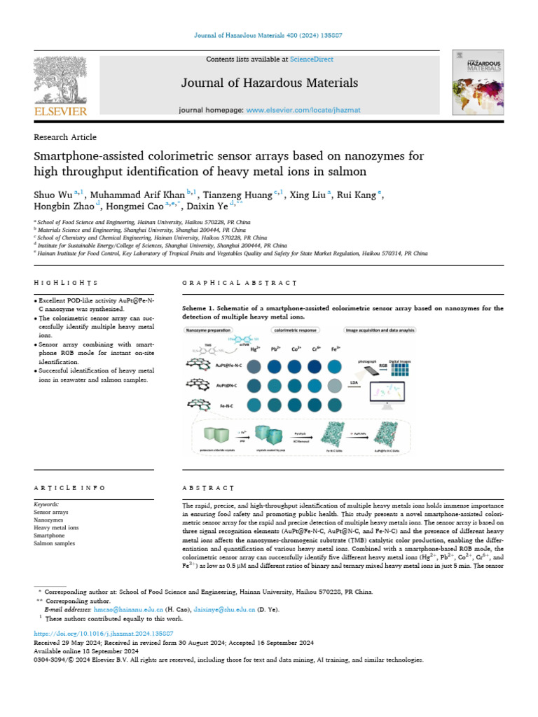Smartphone Assisted Colorimetric Sensor Arrays Based On Nanozymes For Pdf Transmission