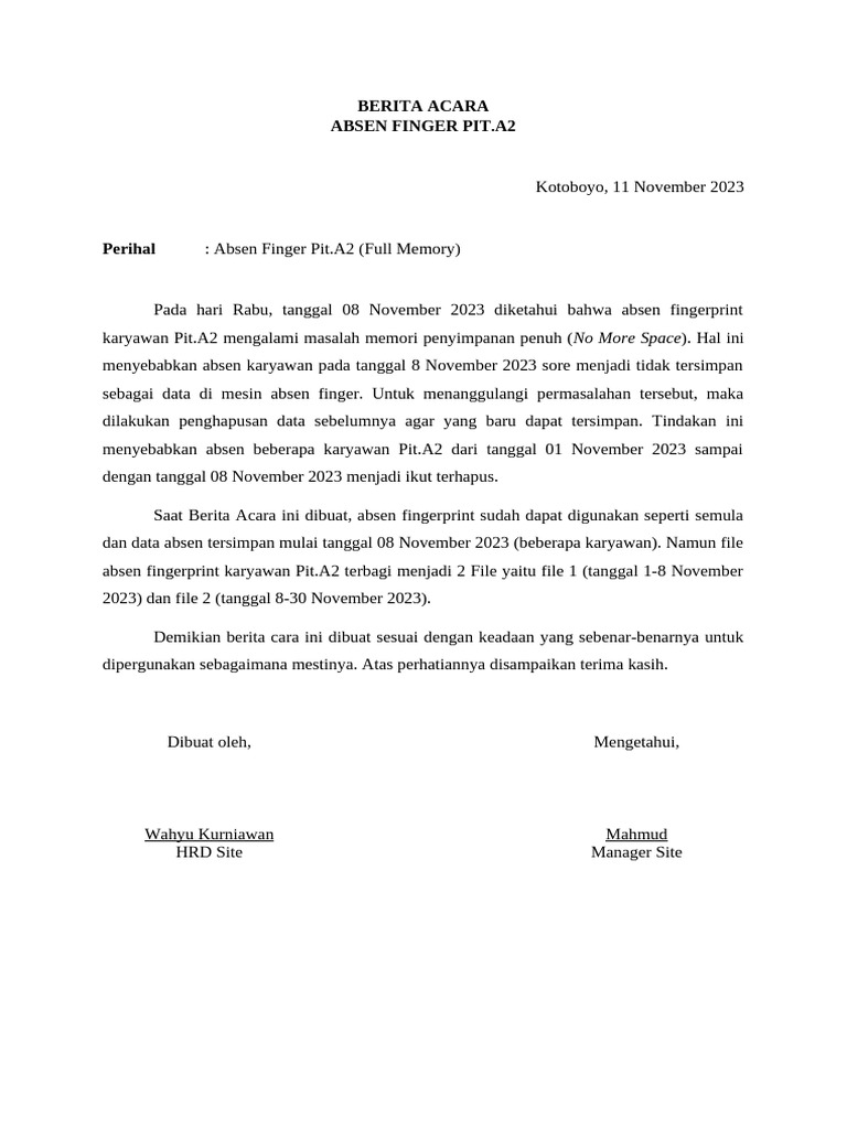 Berita Acara Absen | PDF