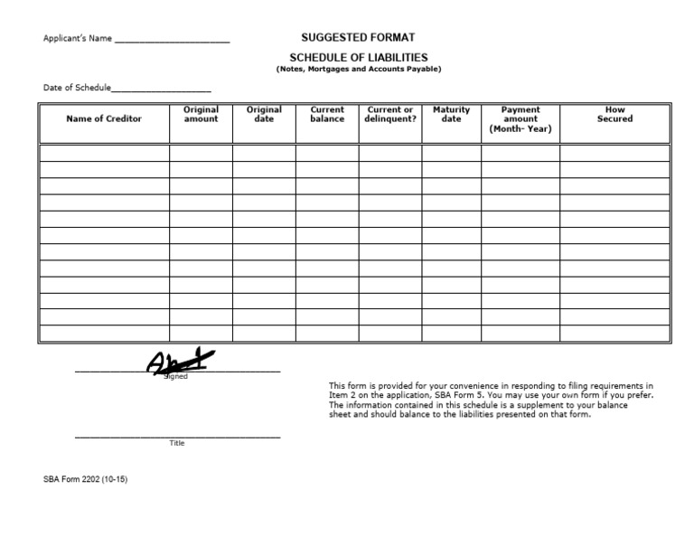 2202 Schedule of Liabilities-508 | PDF | Finance & Money Management | Law