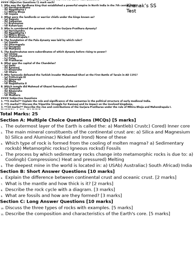 test class 7th | PDF | Rock (Geology) | Crust (Geology)