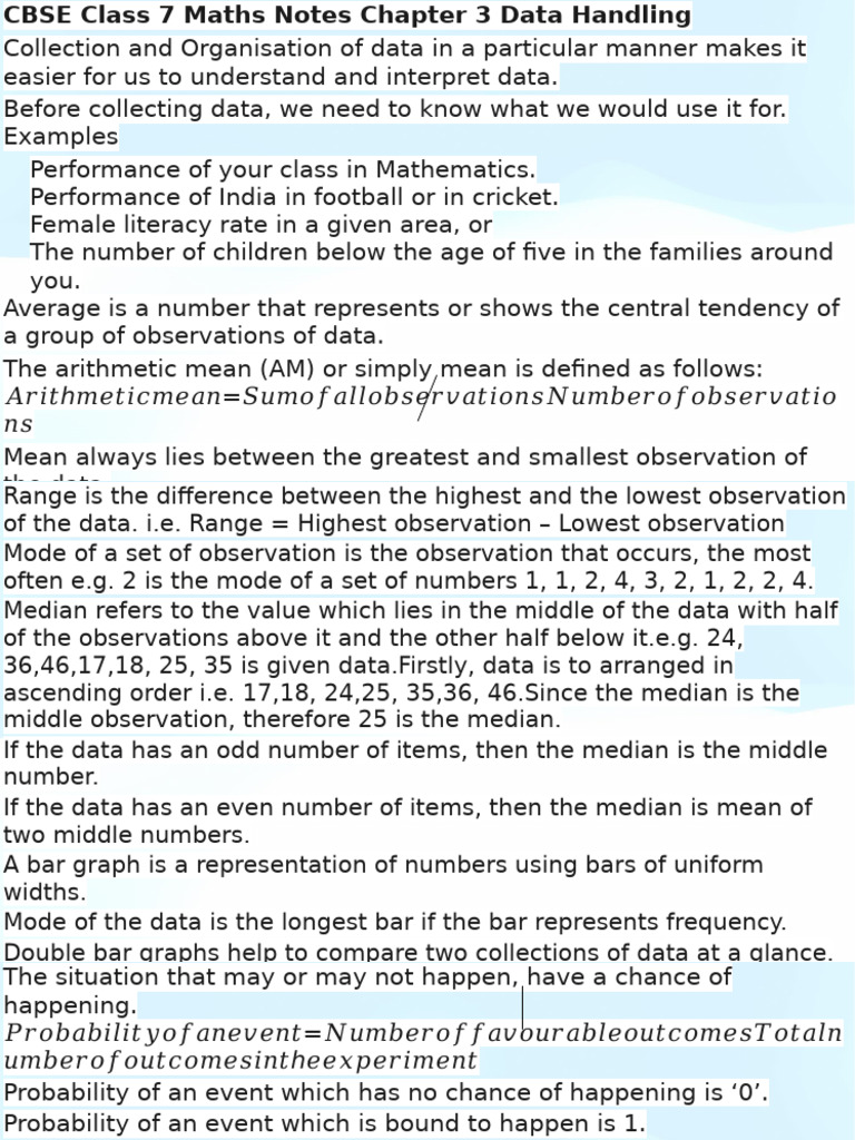 Class 7th Data Handling Part 2. | PDF | Mean | Arithmetic Mean