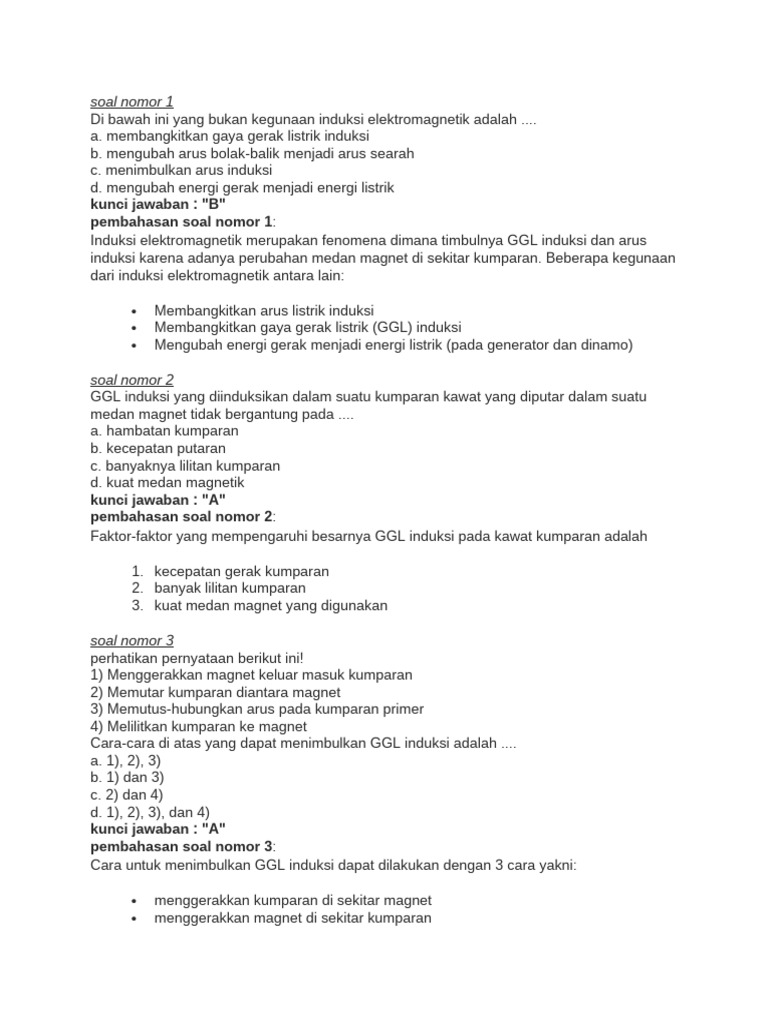 Contoh Soal Kemagnetan Dan Induksi Elekromagnetig Dan Jawaban Kelas 9 | PDF