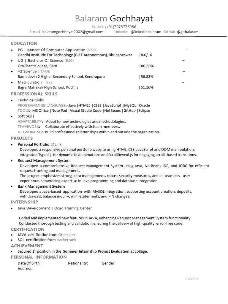Balaram Resume | PDF | Java (Programming Language) | Computing