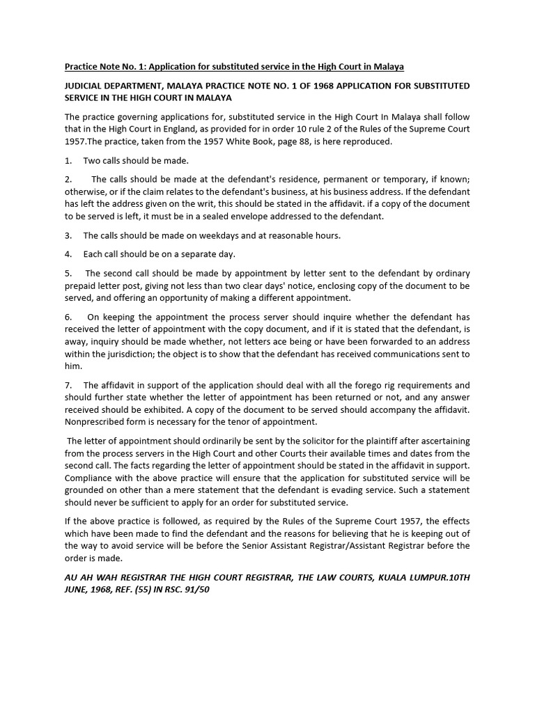 Attempt Before SS (Practice Note No.1.1968) | PDF | Service Of Process | Government Institutions