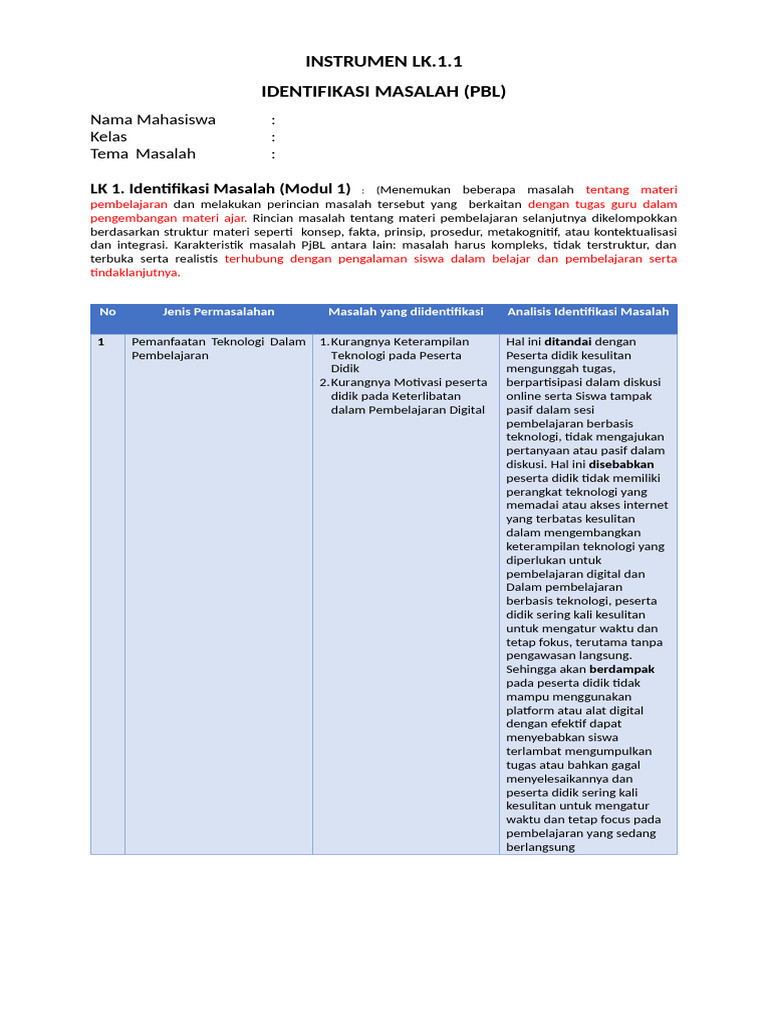 PBL - LK 1 Identifikasi Masalah | PDF