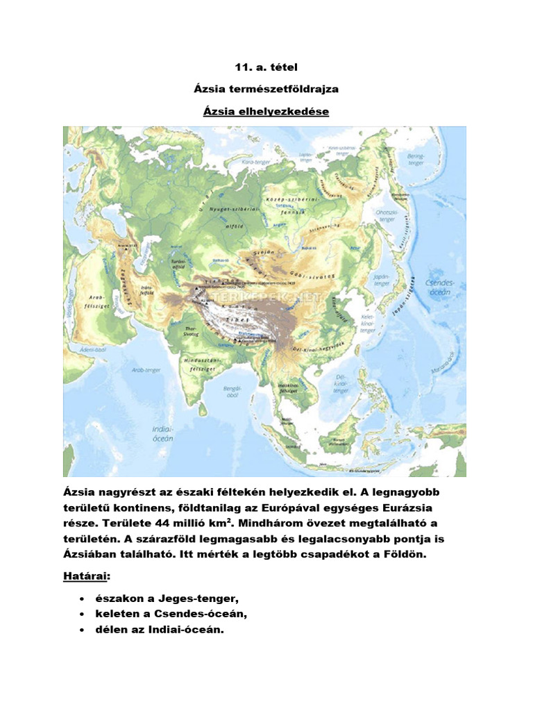 A. Tétel Ázsia Természetföldrajza | PDF