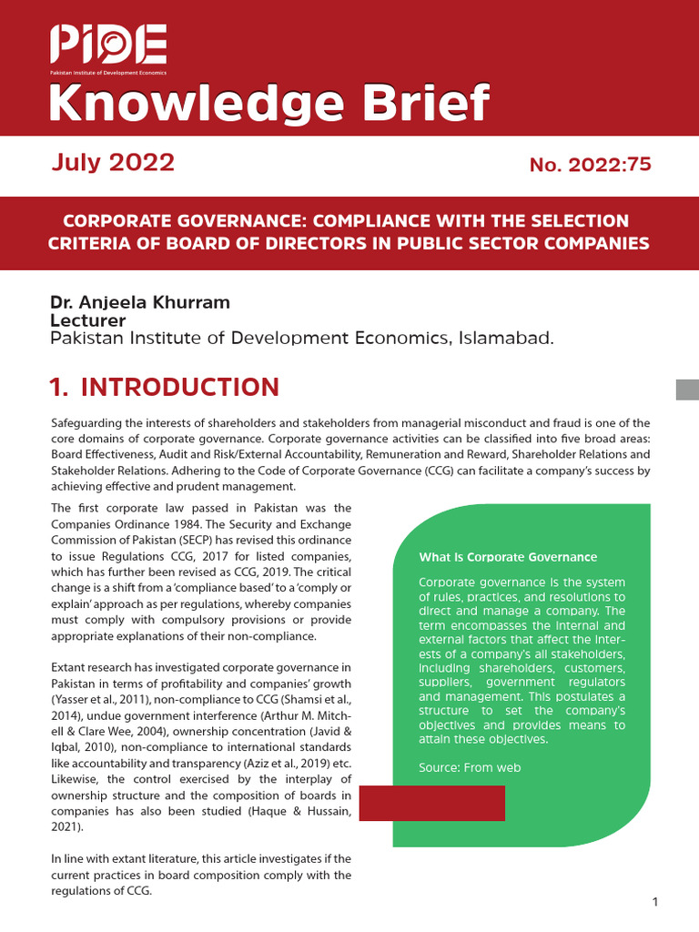KB 075 Corporate Governance | PDF | Corporate Governance | Board Of ...