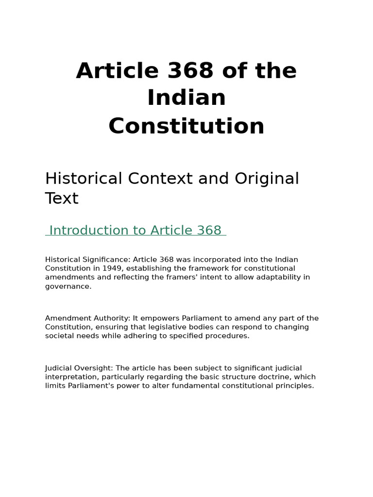 Article 368 of The Indian Constitution | PDF | Constitutional Amendment | Ratification