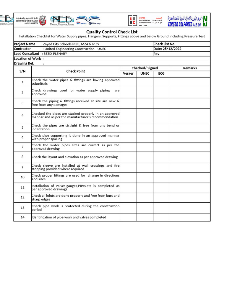 ITP & Check List | PDF | Pipe (Fluid Conveyance) | Engineering