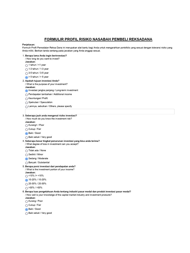 FormulirRisiko Reza 1 | PDF