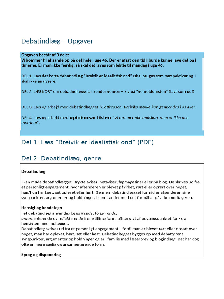 Debatindlæg Opgaver | PDF