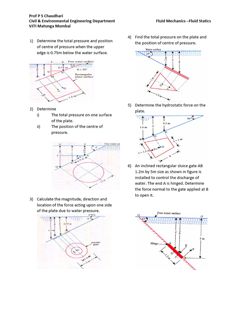 75 Questions For FLUID MECHANICS | PDF | Pressure | Force