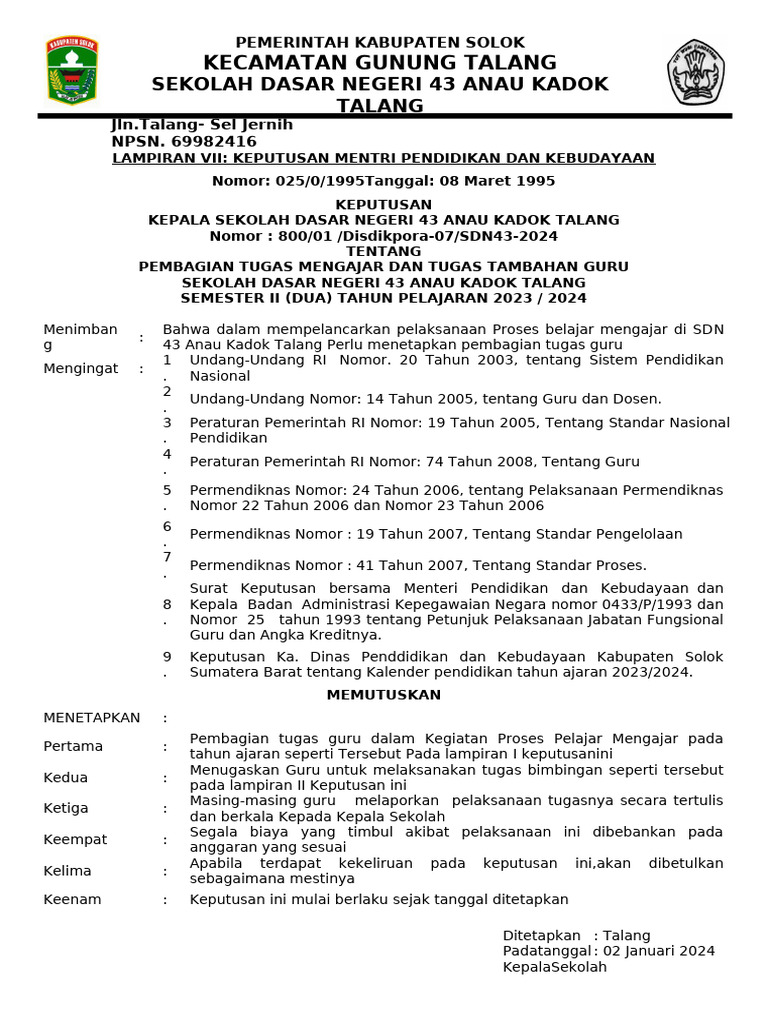 SK Tugas sm2 TH 2024 | PDF