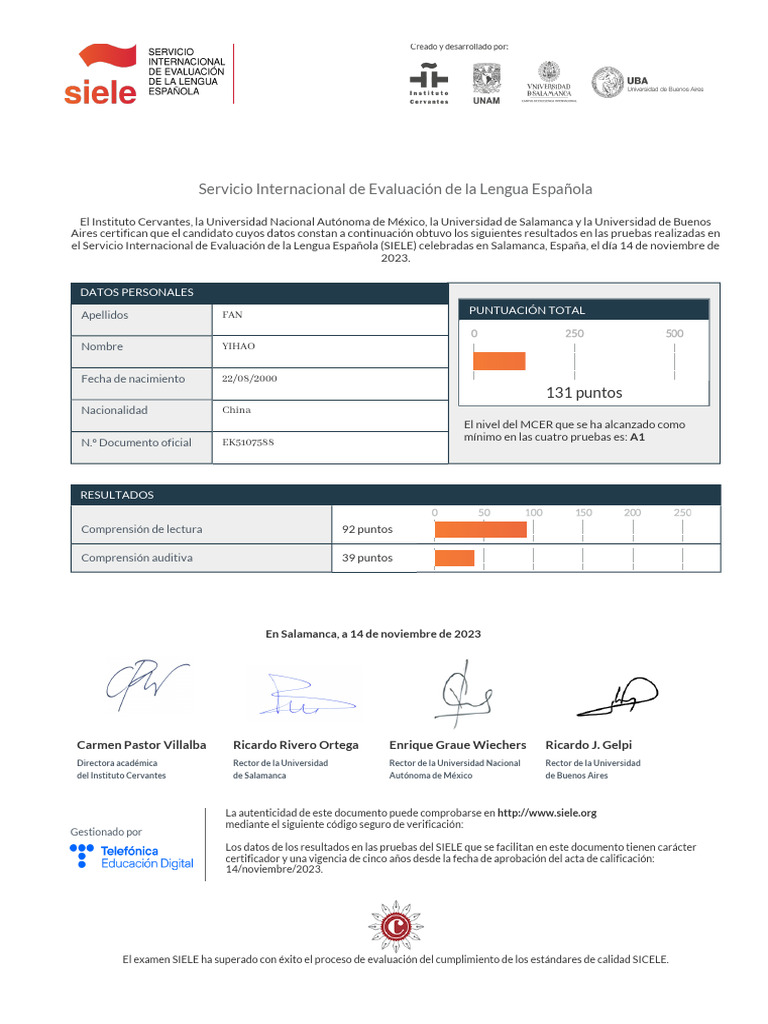 Certificado Del Idioma SIELE | PDF | Universidad | España