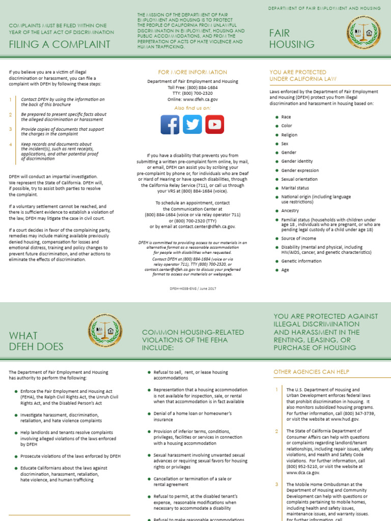 Fair Housing Brochure - English | PDF | Discrimination | Rights