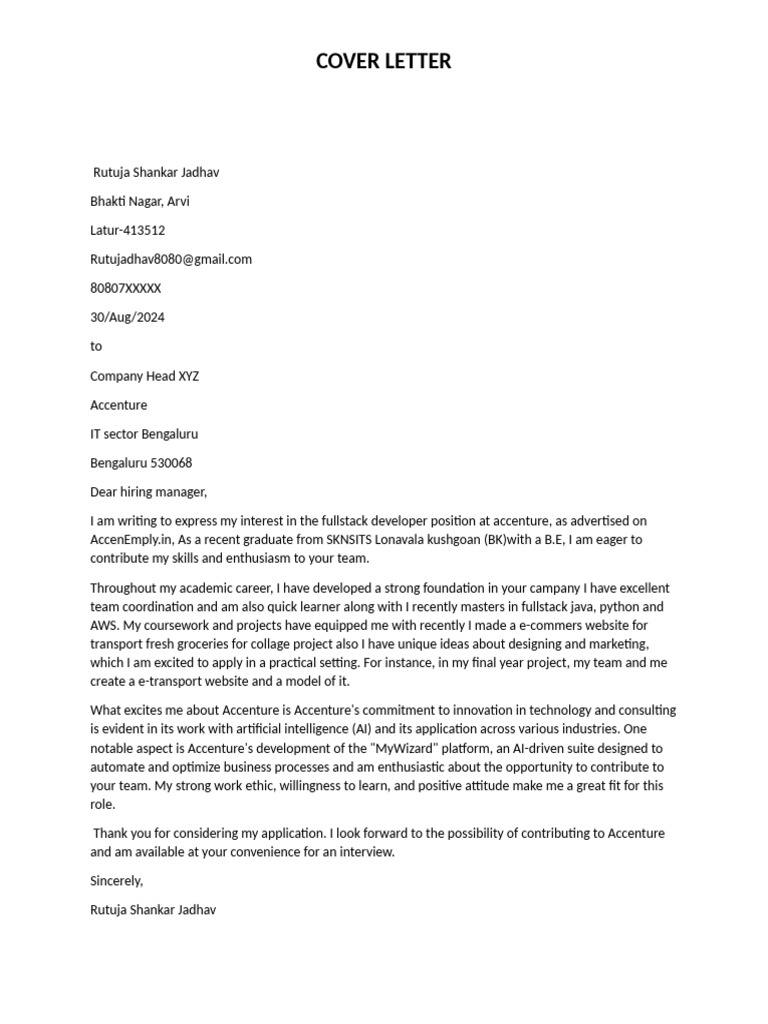 Cover Latter Rutu | PDF | Career & Growth