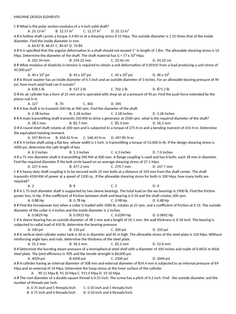 Machine Design Calculations Quiz | PDF | Gear | Belt (Mechanical)