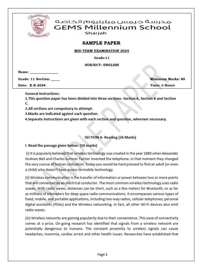 Sample Paper Mid Term Grade 11 2024-25 | PDF | Healthy Diet | Diet (Nutrition)