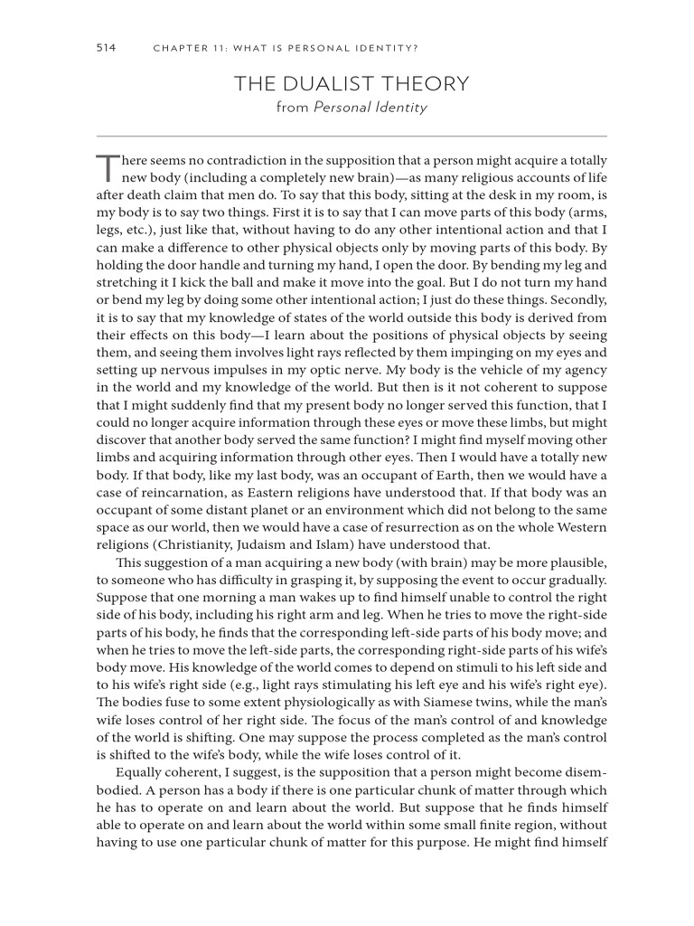 The Dualist Theory, Richard Swinburne | PDF | Substance Theory | Soul