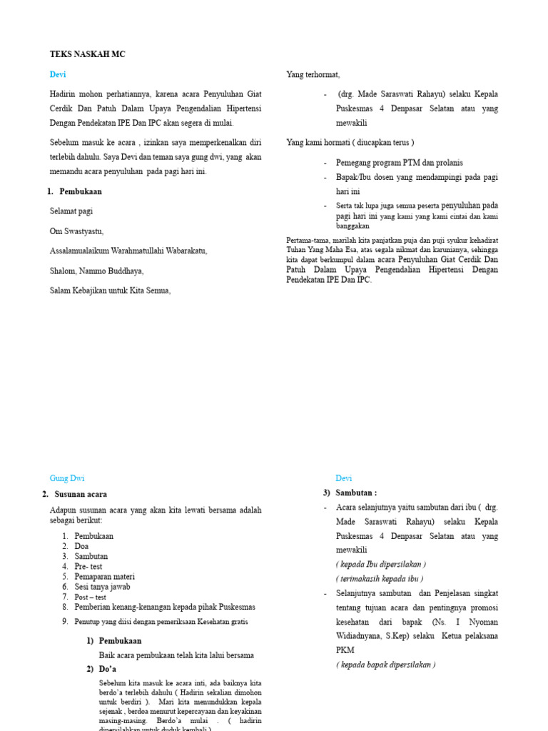 Teks Naskah MC PKM Fix | PDF