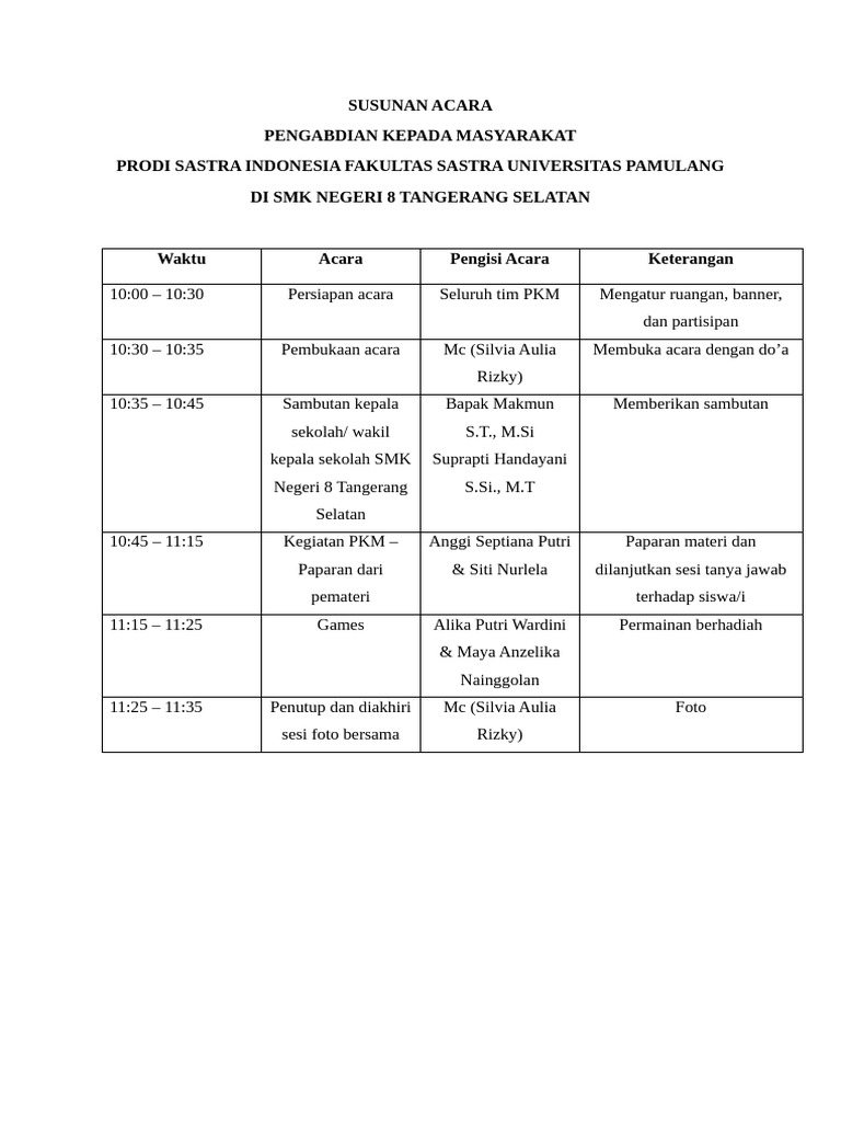 Susunan Acara PKM | PDF