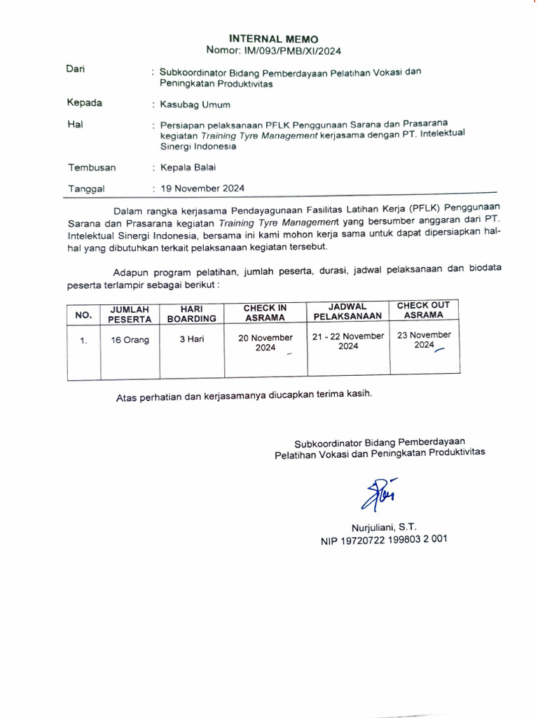 Memo PMB - Asrama Utk PFLK 21 23 Nov | PDF
