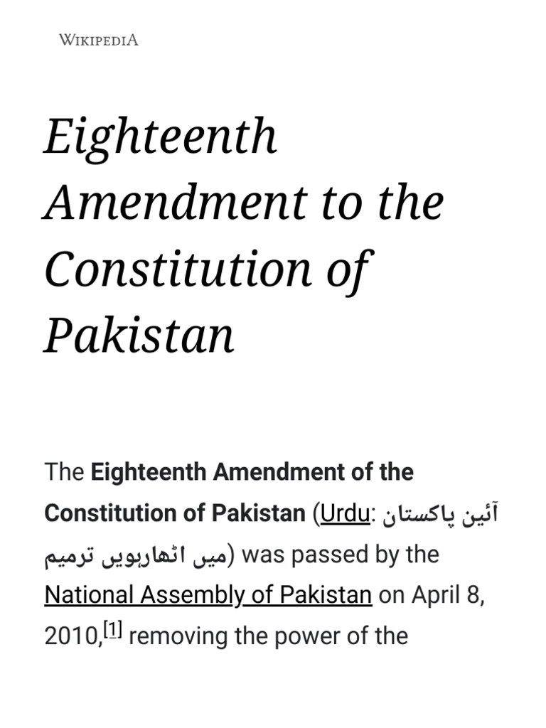 Eighteenth Amendment To The Constitution of Pakistan - Wikipedia | PDF | Government Of Pakistan ...