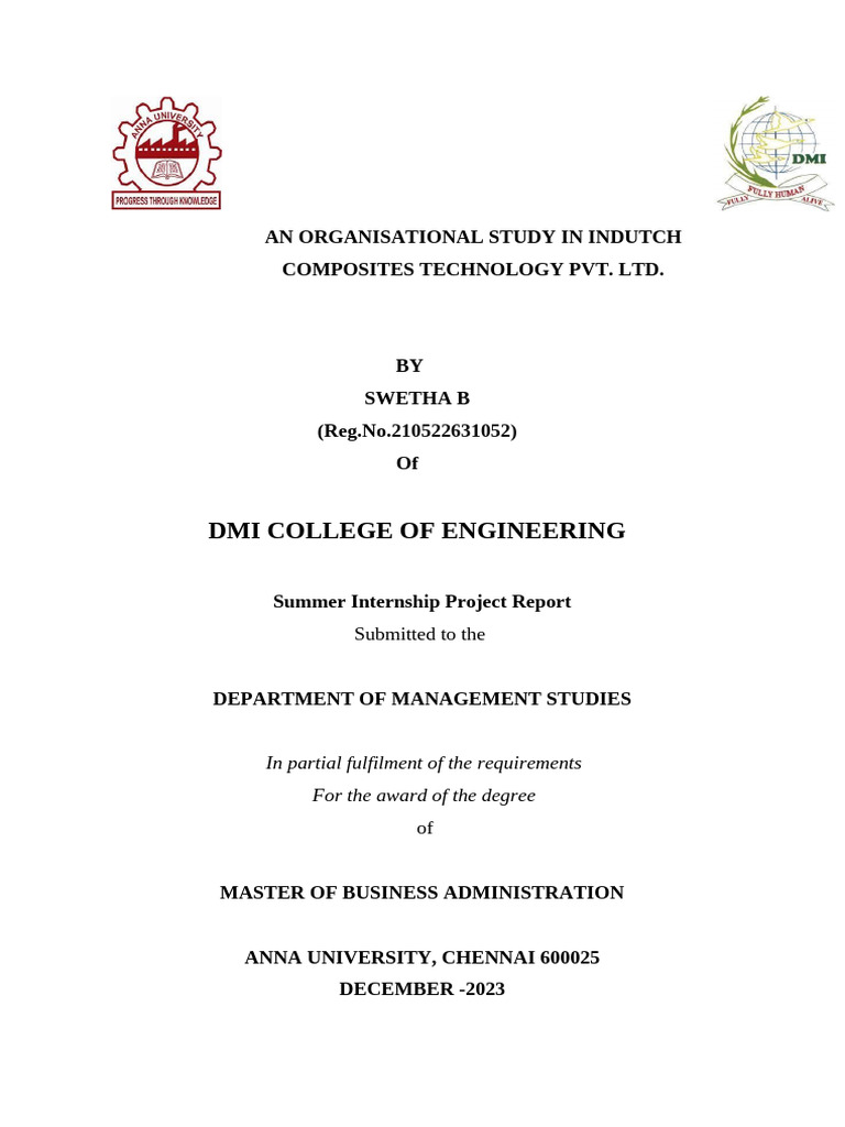 Organizational Study of Indutch Composites | PDF | Qualifications ...