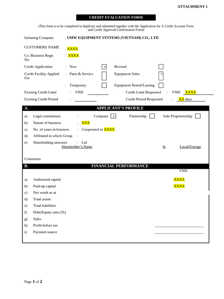 Credit Evaluation Form - Standard | PDF | Credit | Finance & Money ...