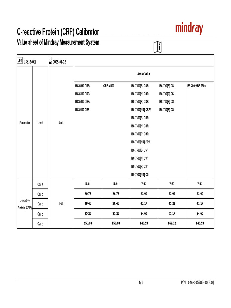 158324001-C-Reactive Protein (CRP) Calibrator | PDF