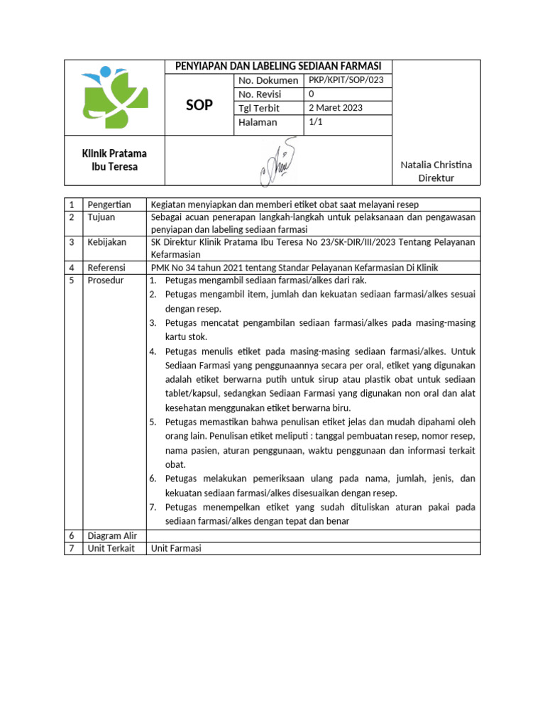 SOP Penyiapan Dan Labeling | PDF | Pengembangan Diri | Sains & Matematika